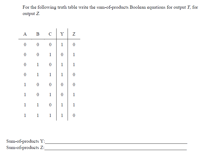 Solved For the following truth table write the | Chegg.com