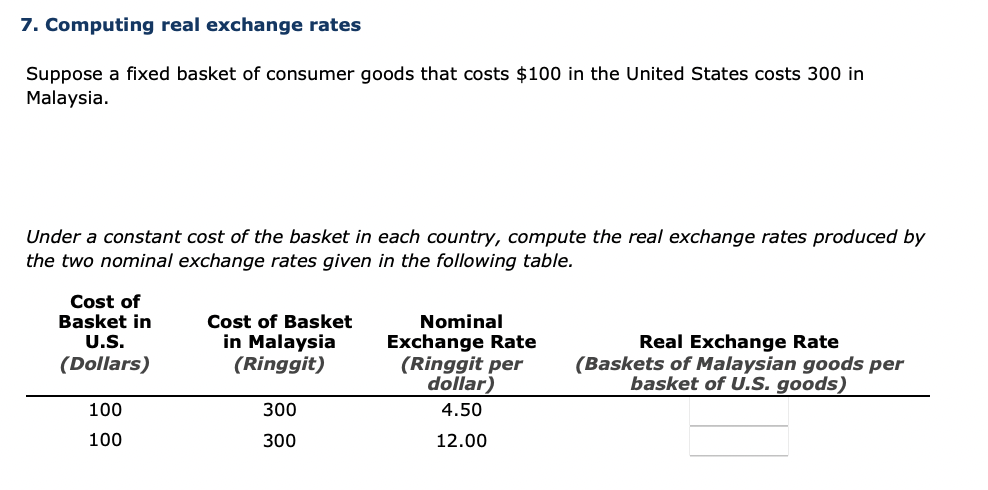 Solved 7. Computing real exchange rates Suppose a fixed | Chegg.com