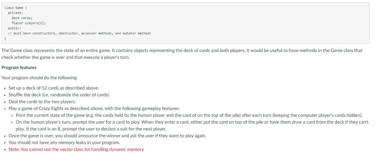 Solved Crazy Eights For this assignment, you will write a | Chegg.com