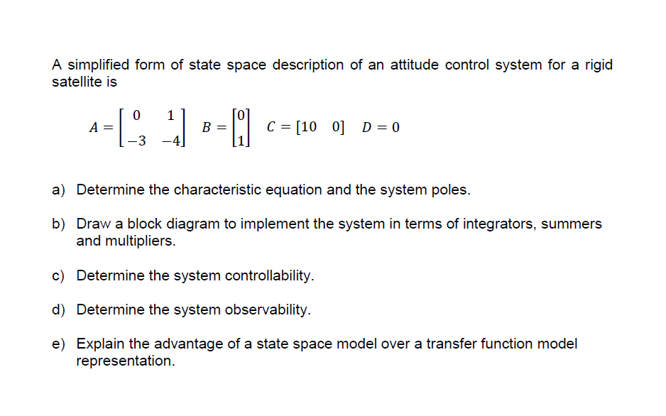 Solved A simplified form of state space description of an | Chegg.com