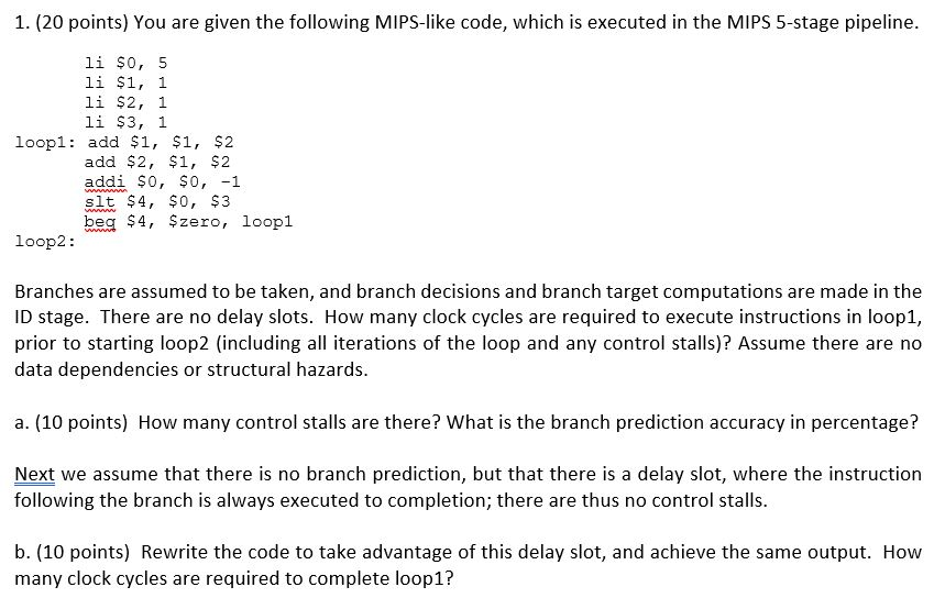 You are given the following MIPS-like code, which is | Chegg.com