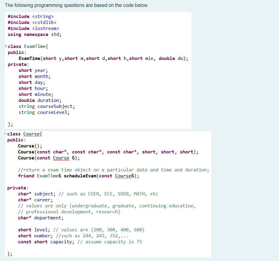 Solved A test function of the class Course is presented | Chegg.com