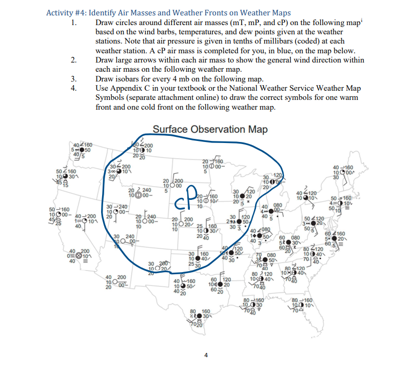 Solved Activity #4: Identify Air Masses and Weather Fronts | Chegg.com