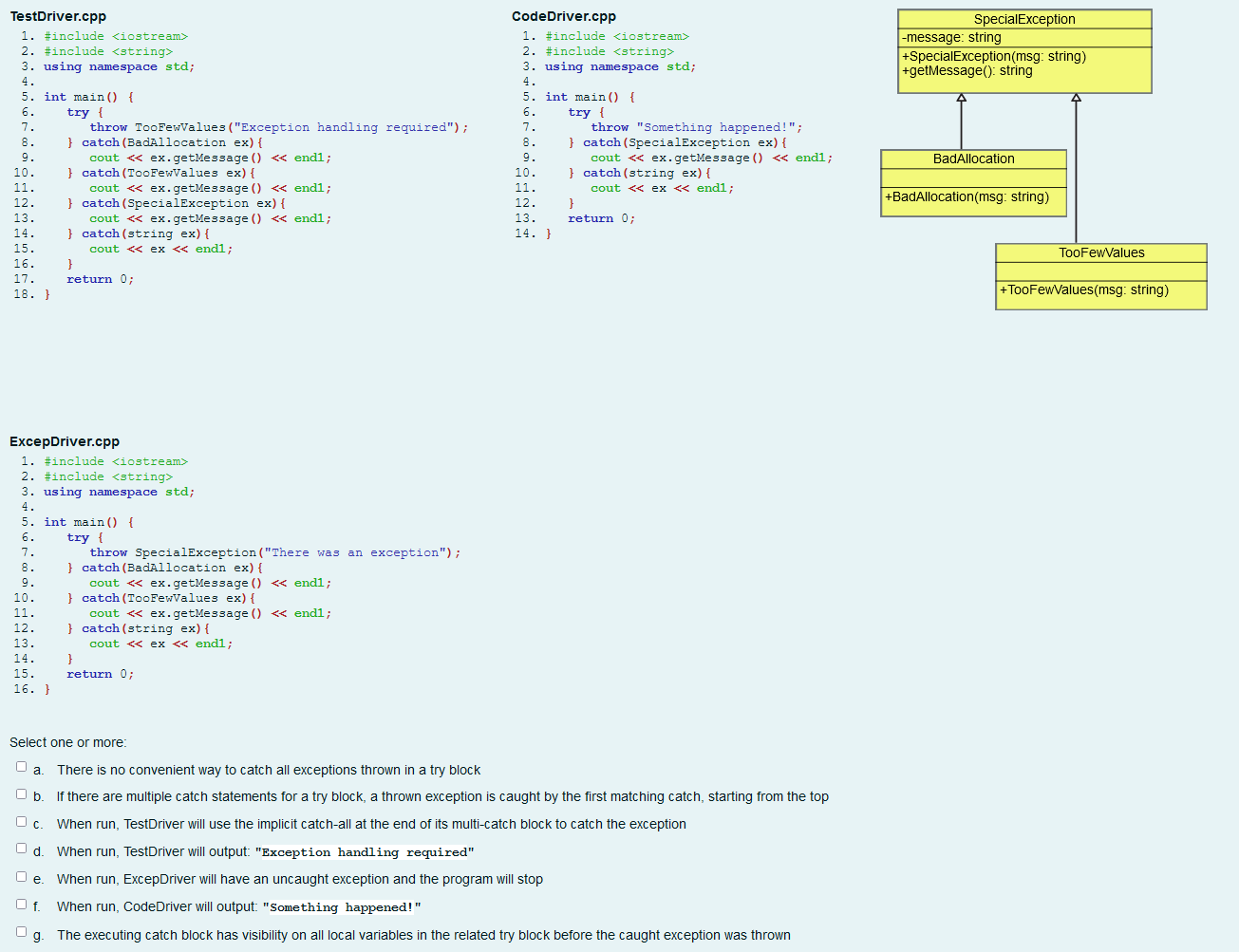 Solved SpecialException -message: string | Chegg.com