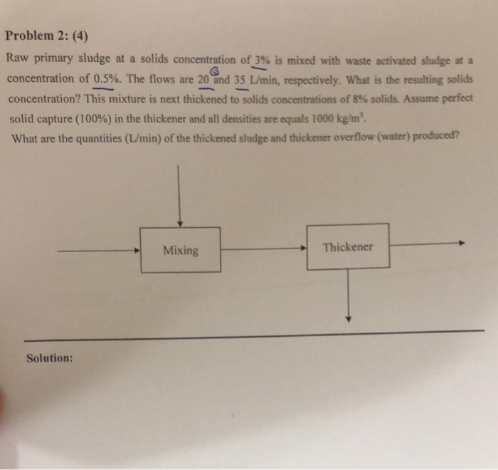 Solved Problem 2: (4) Raw primary sludge at a solids | Chegg.com