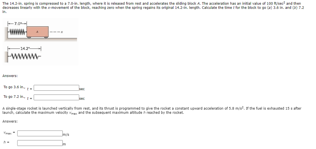 Solved The 14.2-in. spring is compressed to a 7.0-in. | Chegg.com