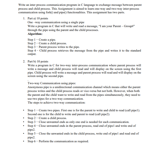 Solved Vrite an inter process communication program in C | Chegg.com