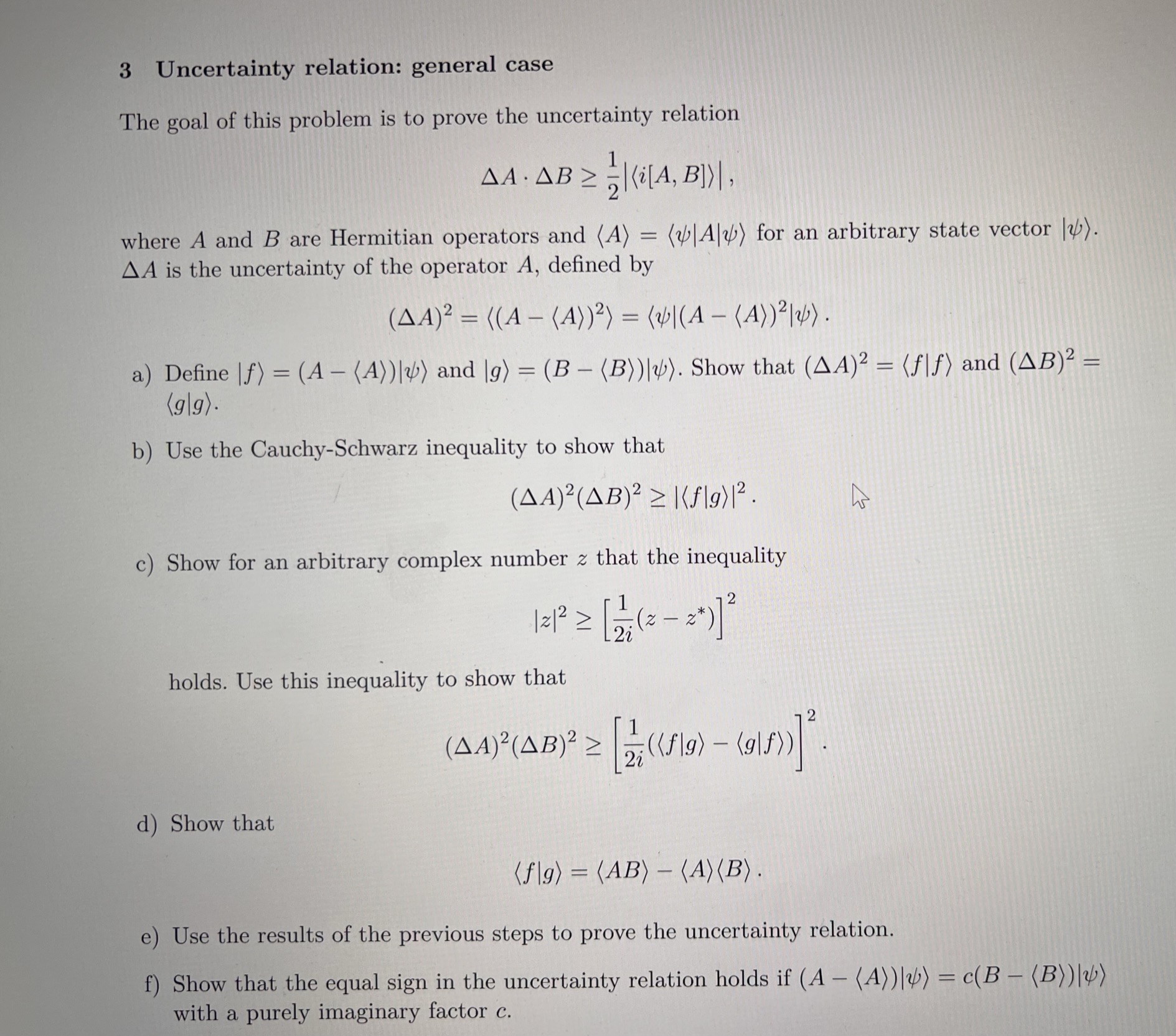 Solved 3 Uncertainty relation: general case The goal of this | Chegg.com