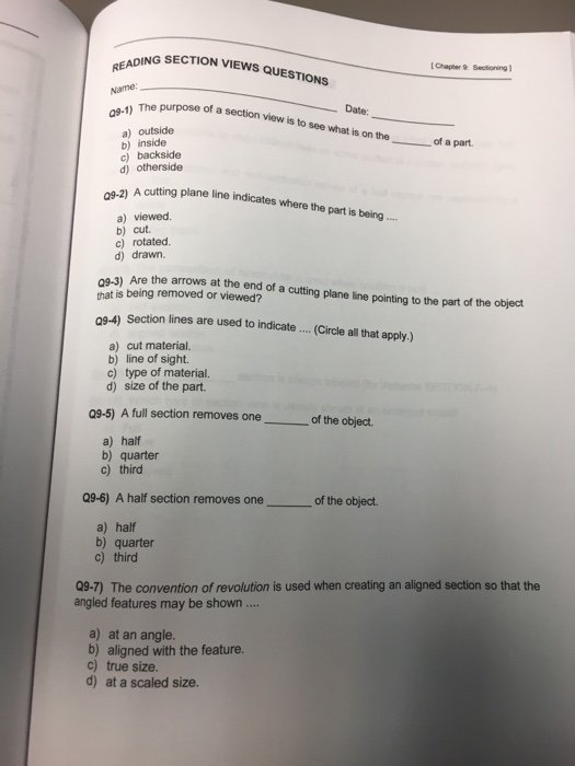 Solved SECTION VIEWS QUESTIONS I Chapter 9 Sectioning Name: | Chegg.com