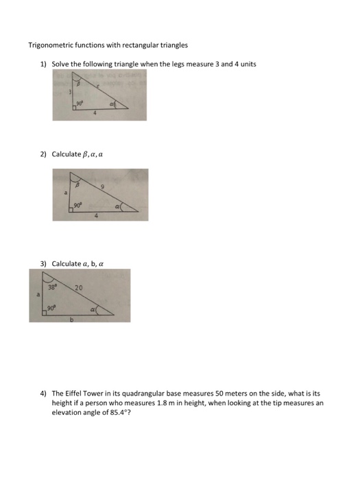 Solved Trigonometric functions with rectangular triangles 1) | Chegg.com