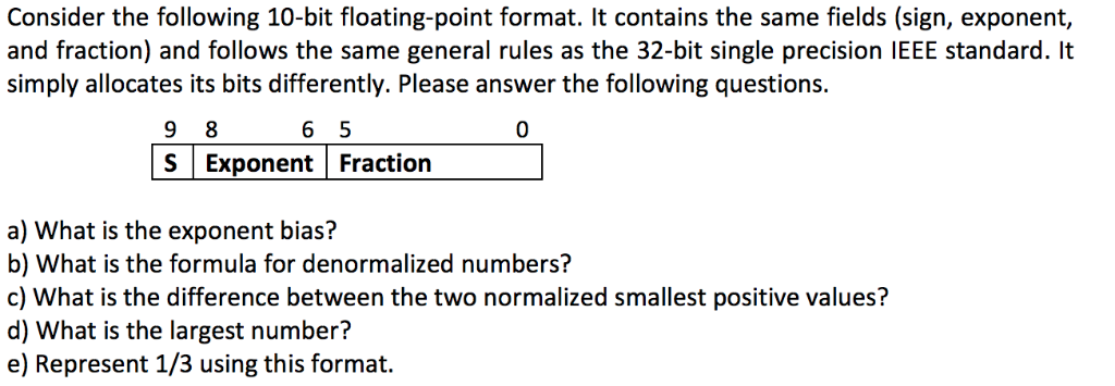 Consider the following 10-bit floating-point format. | Chegg.com