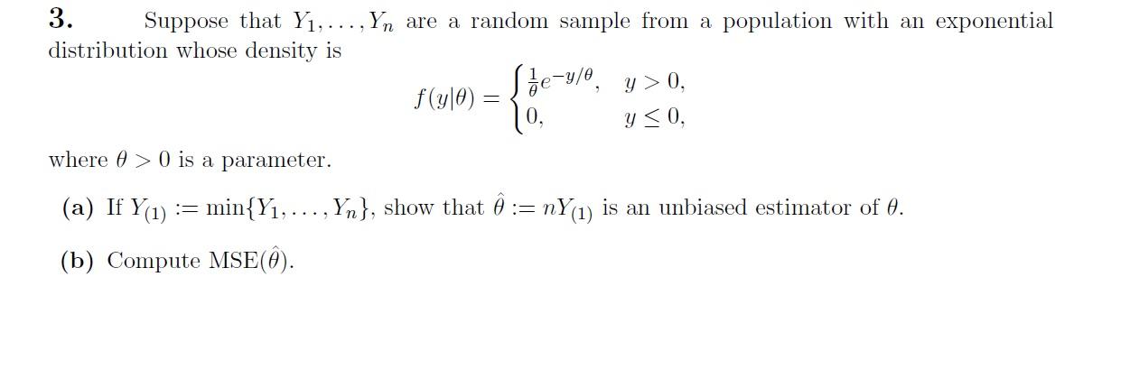 Solved 3. Suppose that Y1,...,Yn are a random sample from a | Chegg.com
