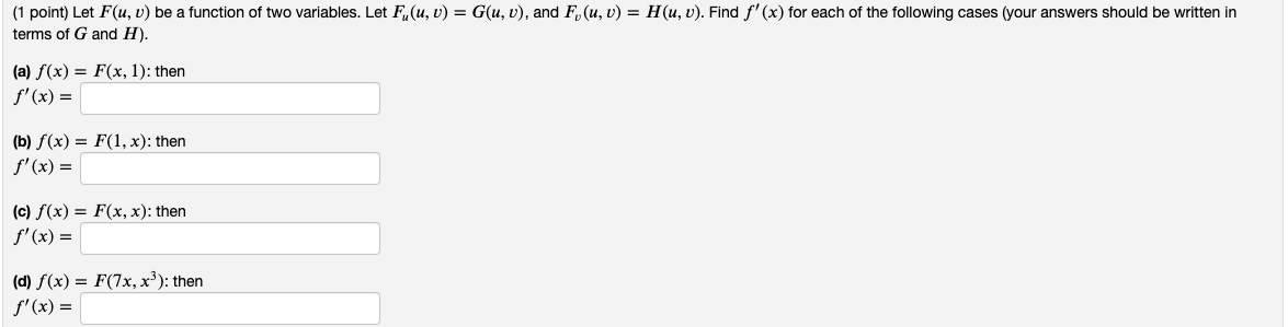 Solved (1 point) Let F(u,v) be a function of two variables. | Chegg.com