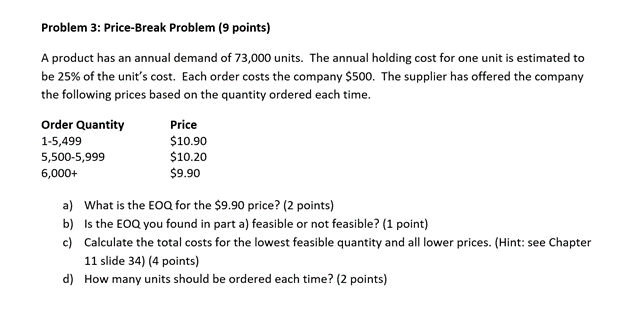 Solved Problem 3: Price-Break Problem (9 points) A product | Chegg.com