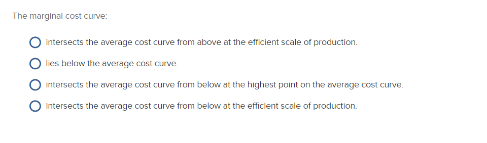 Solved The marginal cost curve: intersects the average cost | Chegg.com