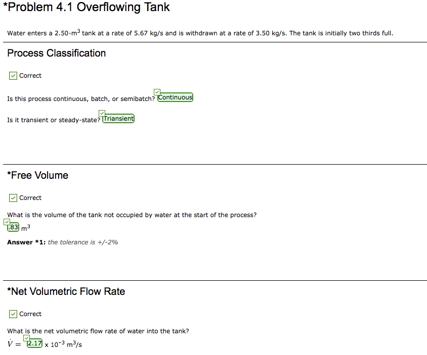 Solved Problem 4.1 Overflowing Tank Water enters a 2.50-m3 | Chegg.com