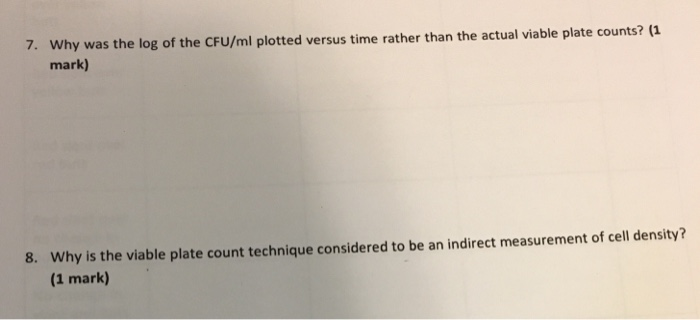 Solved Why was the log of the CFU/ml plotted versus time | Chegg.com