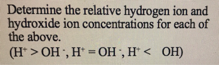Solved Determine the relative hydrogen ion and hydroxide ion | Chegg.com