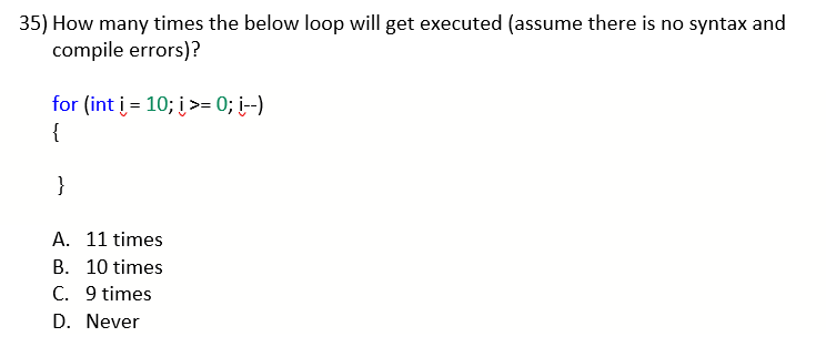 Solved How many times the below loop will get executed? int | Chegg.com