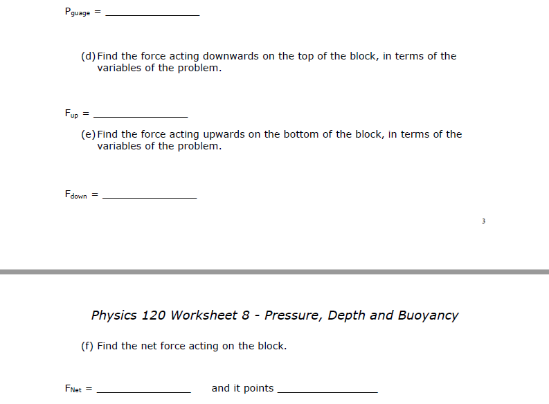 Physics 120 Worksheet 8 - Pressure, Depth and | Chegg.com