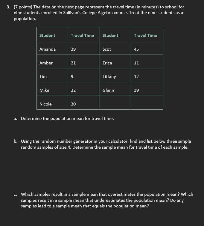 Solved 7 Points The Data On The Next Page Represent The 