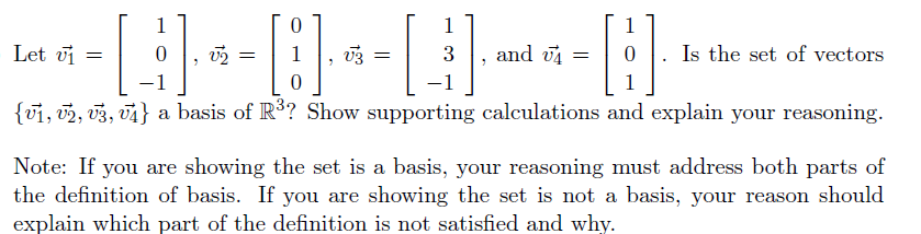 Solved 0 1 = () = 1 1 Let vi = U2 U3 3 and 4 = 0 Is the set | Chegg.com
