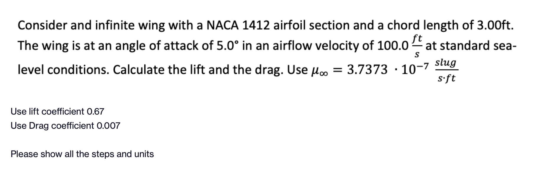 Solved Consider and infinite wing with a NACA 1412 airfoil | Chegg.com