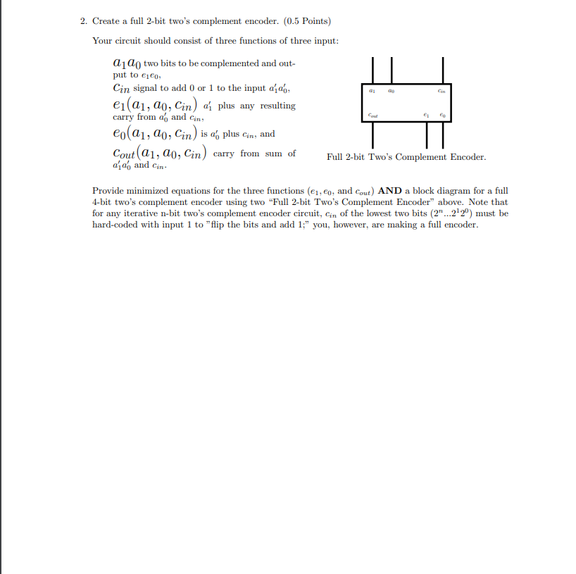 Create a full 2-bit two's complement encoder. (0.5 | Chegg.com