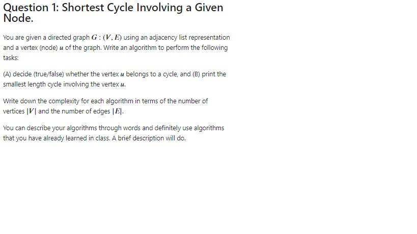 n 1: Shortest Cycle Involving a Given Node. You are | Chegg.com