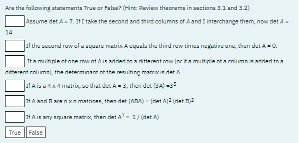 Solved Are the following statements True or False? (Hint: | Chegg.com