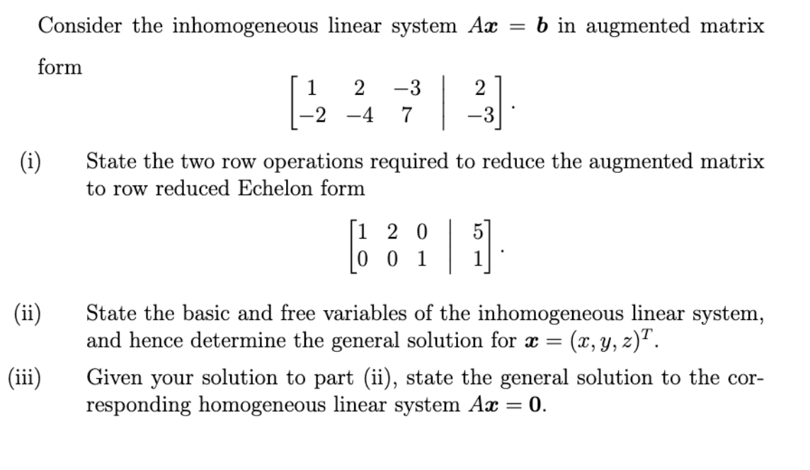 Consider the inhomogeneous linear system Ax=b in | Chegg.com