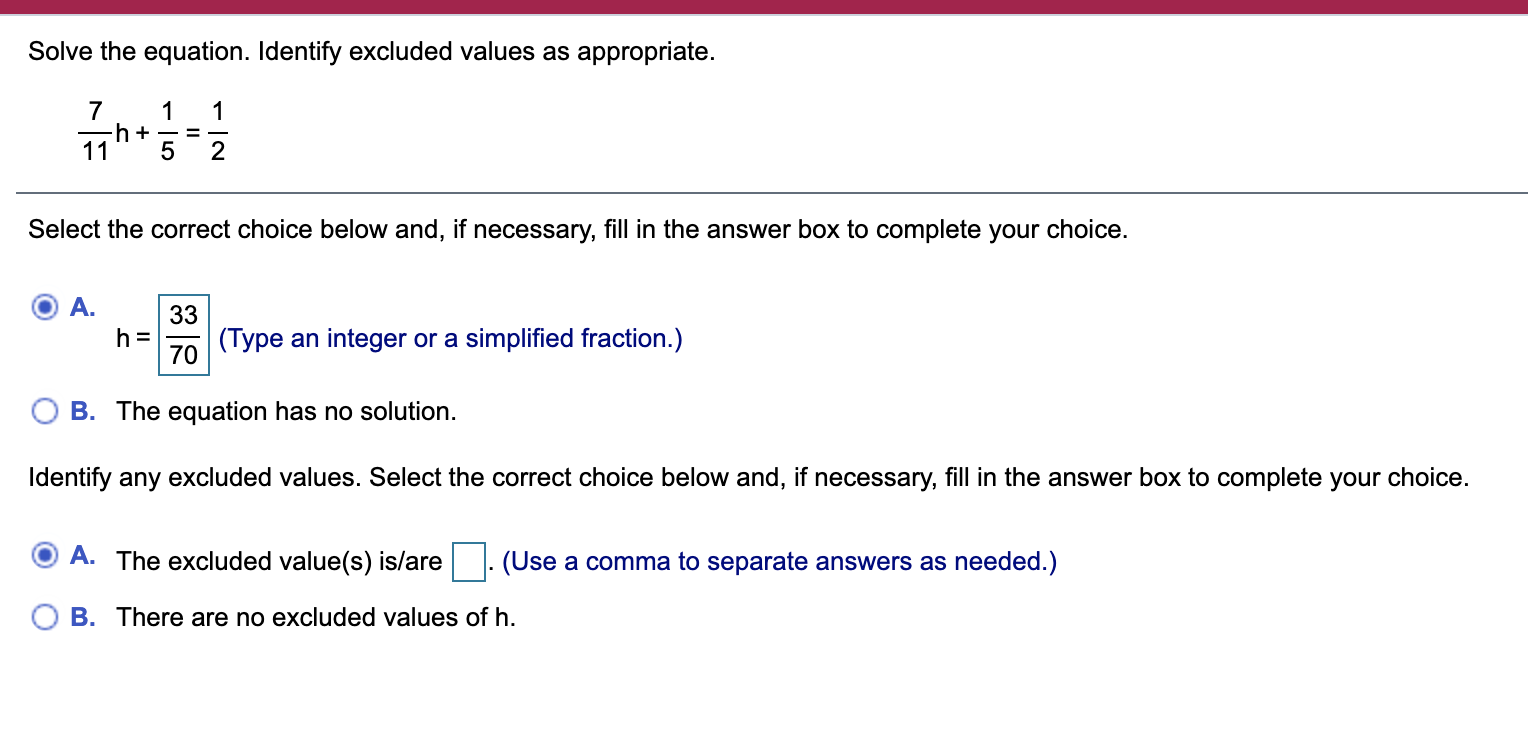 Solved Solve the equation. Identify excluded values as | Chegg.com Solved Solve the equation. Identify excluded values as | Chegg.com