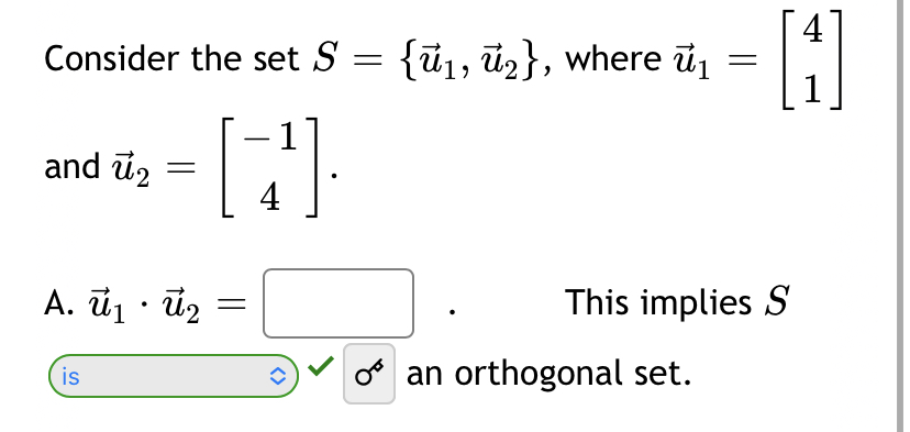 Solved Consider the set S={vec(u)1,vec(u)2}, ﻿where | Chegg.com