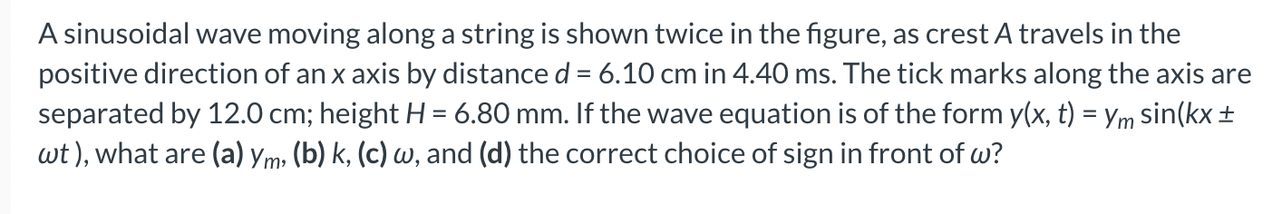 Solved A sinusoidal wave moving along a string is shown | Chegg.com