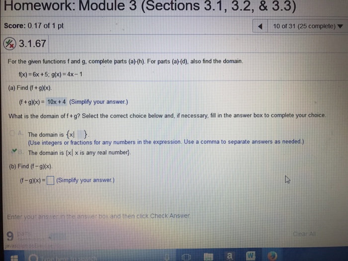Solved For the given functions f and g, complete parts | Chegg.com