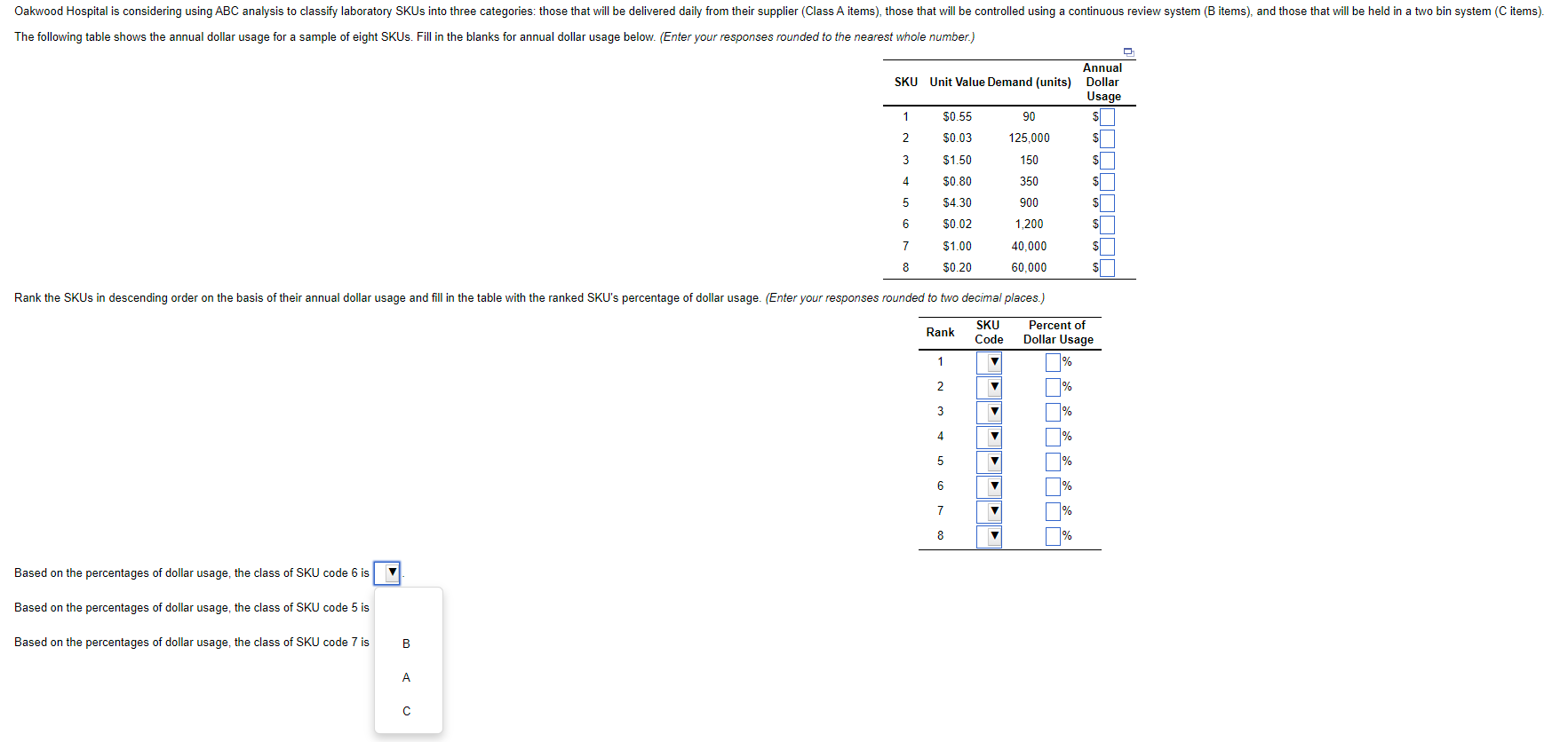 Solved Based on the percentages of dollar usage, the class | Chegg.com