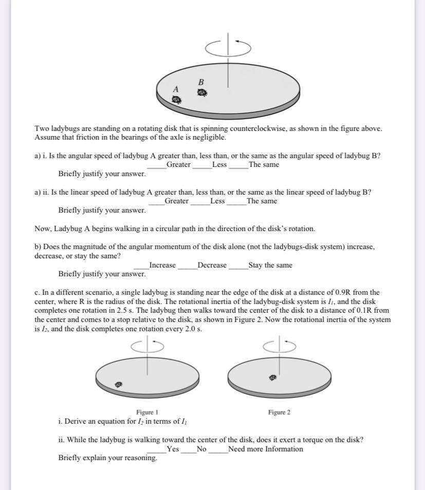 Solved 16 B А Two ladybugs are standing on a rotating disk | Chegg.com