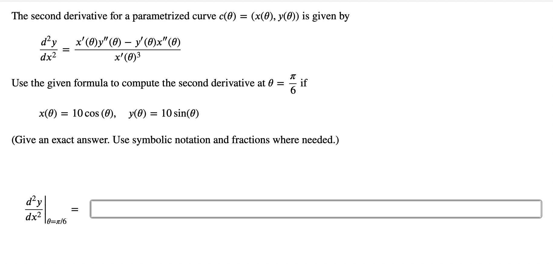 Solved The second derivative for a parametrized curve | Chegg.com