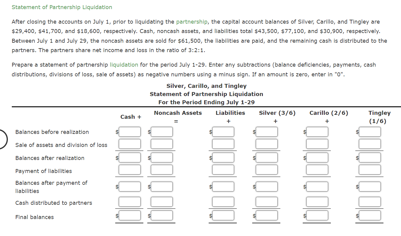 Solved Statement of Partnership Liquidation After closing | Chegg.com