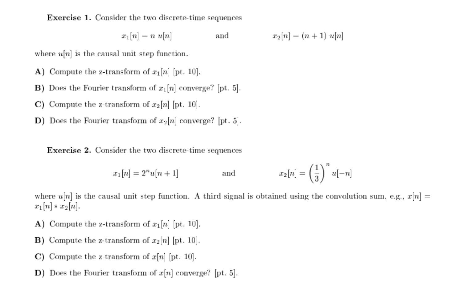Solved Exercise 1. Consider the two discrete-time sequences | Chegg.com