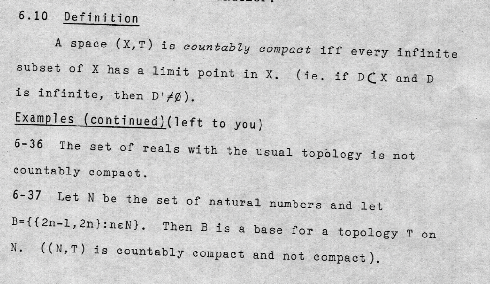 Solved A space (X,T) is countably compact iff every infinite | Chegg.com