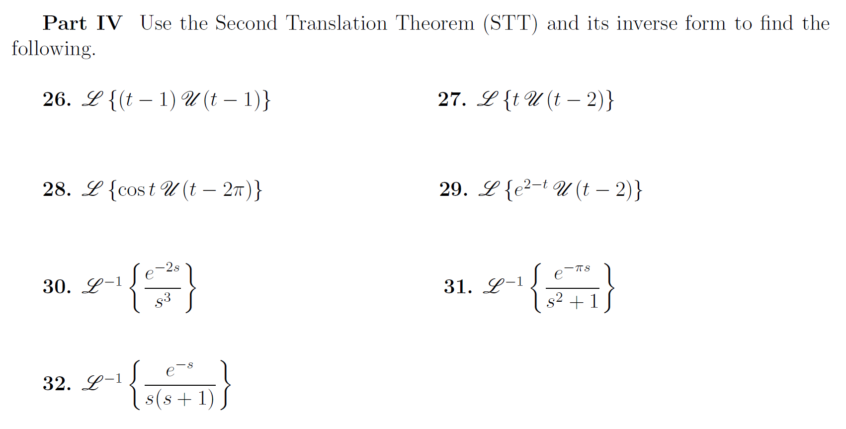 Solved Part IV Use the Second Translation Theorem (STT) and | Chegg.com