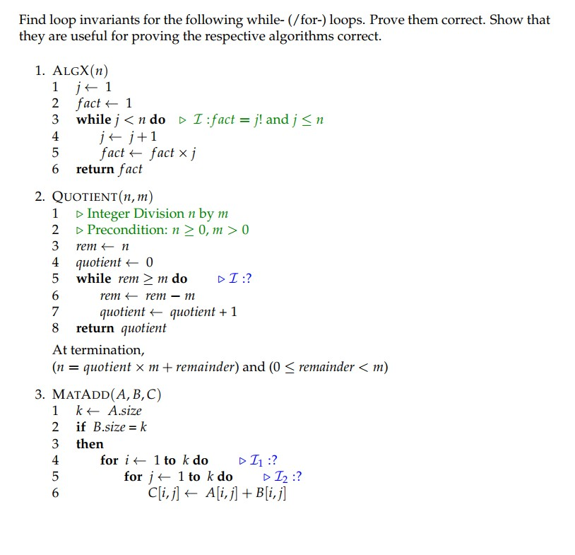 Find loop invariants for the following while- (/for-) | Chegg.com