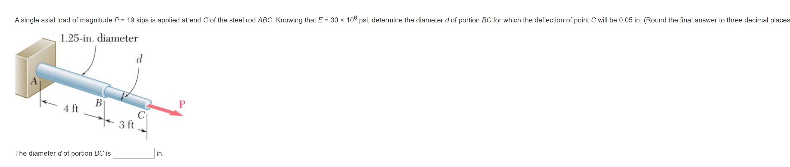 Solved A single axial load of magnitude P = 19 kips is | Chegg.com