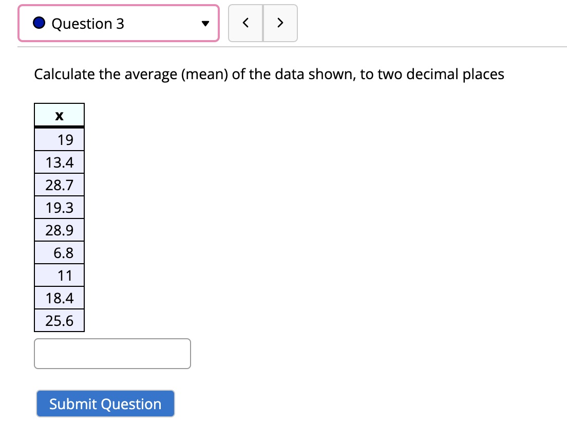 Solved Calculate the average (mean) of the data shown, to | Chegg.com
