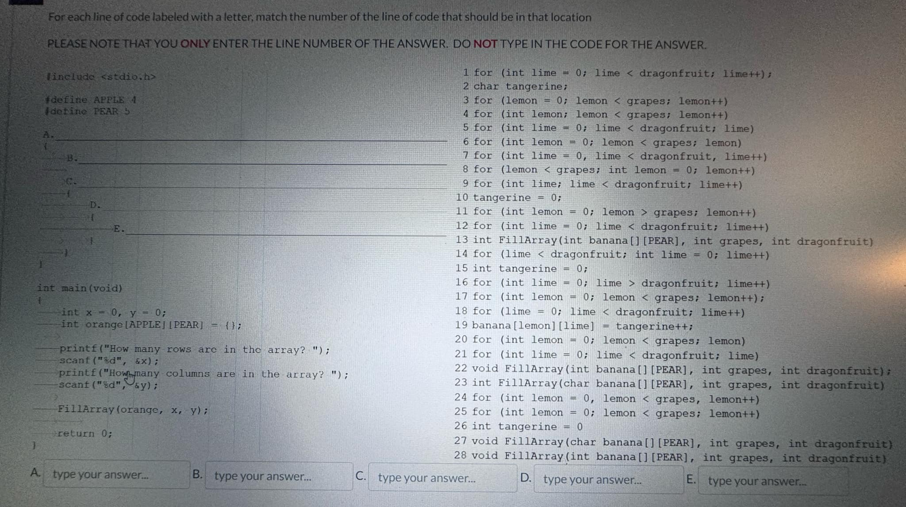 Solved Foreach line of code labeled with a letter, match the | Chegg.com