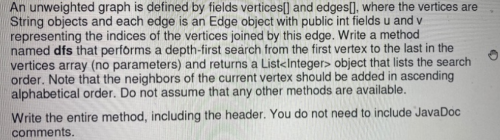 Solved (Java) Please write DFS() and BFS() method for an | Chegg.com