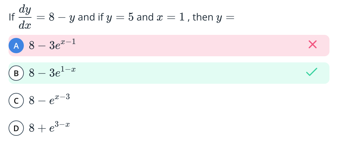 Solved If dy/dx = 8-y and if y = 5 and x = 1, then y = | Chegg.com