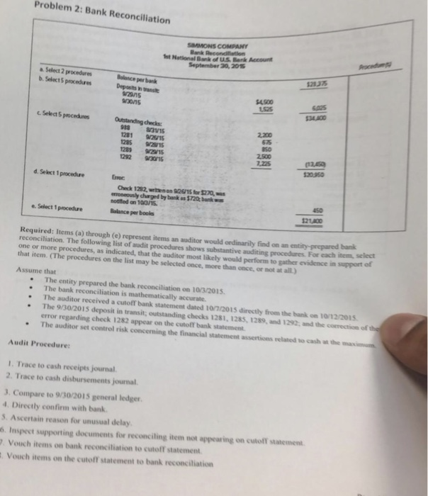 Solved Problem 2: Bank Reconciliation SIMMONS COMPANY st | Chegg.com