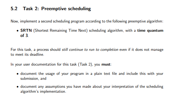 Solved 5.2 Task 2: Preemptive scheduling Now, implement a | Chegg.com